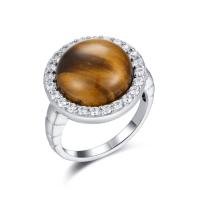 China Yujinfu 925 Silver Tiger's Eye Engagement Ring 4.15g Round Shape Rhodium Plated Gemstone Jewelry Model 2382 for sale