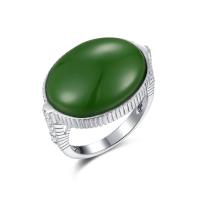 China Sagittarius Birthstone Green Jade Ring 16x20mm Oval in Sterling Silver with 4g Weight for sale