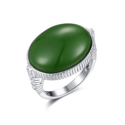 China Sagittarius Birthstone Green Jade Ring 16x20mm Oval in Sterling Silver with 4g Weight for sale