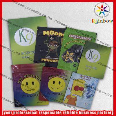 China Foil Laminated Zip Plastic Bags Herbal Incense With Top Zipper for sale