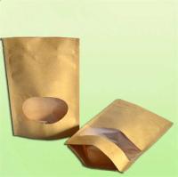 China Brown Custom Paper Bags With Clear Window For Herbal Chips Packaging for sale