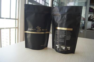 China Matt Black Tea Bags Packaging Stand Up with Degassing Valve for sale