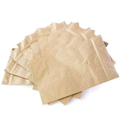 China Zipper Tea Plain Light Brown Kraft Paper Bags Stand Up With Degassing Valve for sale