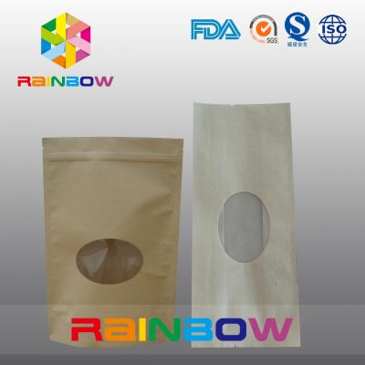 China Doypack Kraft Brown Paper Tea Bags Packaging With Front Oval Window for sale