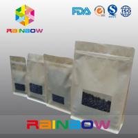 China Block Bottom Craft Paper Coffee Bean Packaging Pouch With Zipper And Clear Winow for sale
