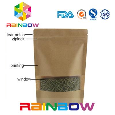 China Brown Kraft Paper Customized Paper Bags Doypack k Dry Food Packaging Bag With Window for sale