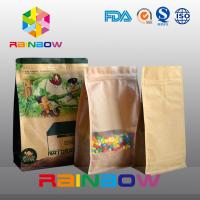 China Customized Stand Up Kraft Paper Bag , Flat Bottom Guesst Bag For Dry Food / Candy With Zipper for sale