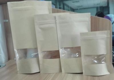 China Brown k Stand Up Pouch Customized Paper Bags Food Packaging Bags With Clear Window for sale