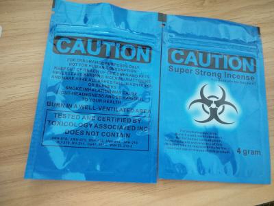 China 4gram CAUTION Spice / Smoke Potpourri Packaging Zipper Aluminum Foil Bag for sale