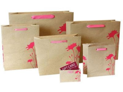 China Recycled Flat Handle Brown Customized Paper Bags Gift / Shopping Kraft Paper Bag for sale
