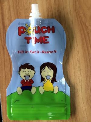 China Light Blue Baby Food Spout Pouch Packaging with Bottom Leak Proof Zipper and Round Corner for sale