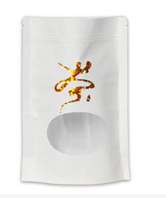 China Flat bottom white kraft paper stand up bag with zipper k mylar and window for sale