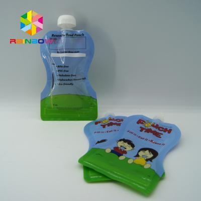 China BPA Free reusable squeezed baby food pouches with nozzle , double zipper for sale