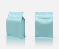 China Plastic zipper packaging custom printing coffee bag matte blue flat bottom bags 250g, 1lb, 2Lb for sale