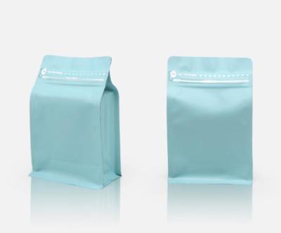 China Plastic zipper packaging custom printing coffee bag matte blue flat bottom bags 250g, 1lb, 2Lb for sale