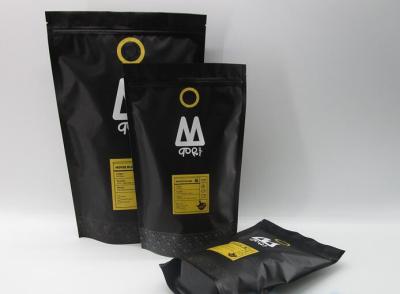 China 12 oz Custom Printing Matte Black Coffee Foil Pouch Packaging Bag With Valve / Zipper for sale