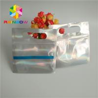 China Flat three side sealed holographic mylar Foil Pouch Packaging with clear front for display for sale