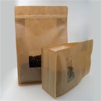 China Square Brown Kraft Paper Bag With Clear Window , Zip Lock Coffee Pouch for sale