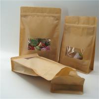China Square Brown Kraft Paper Bag With Clear Window , Zip Lock Coffee Pouch for sale
