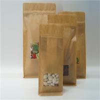 China Square Brown Kraft Paper Bag With Clear Window , Zip Lock Coffee Pouch for sale