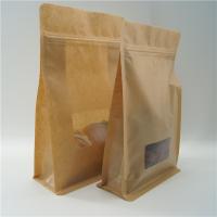 China Square Brown Kraft Paper Bag With Clear Window , Zip Lock Coffee Pouch for sale