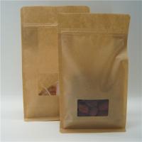 China Square Brown Kraft Paper Bag With Clear Window , Zip Lock Coffee Pouch for sale