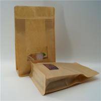 China Square Brown Kraft Paper Bag With Clear Window , Zip Lock Coffee Pouch for sale