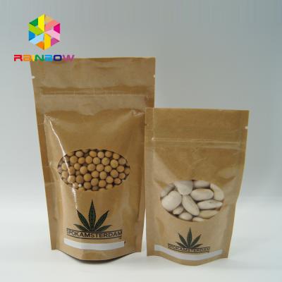 China Costomized Size Kraft Paper Bags Oval Window For Food / Dry Meat / Sea Products for sale
