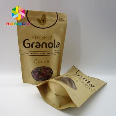 China High Temperature Stand Up Pouch Pressure Resistance For Coffee Beans The Kraft Paper Bag With Clear Window for sale