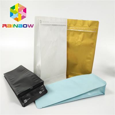 China Custom Printing Flat Bottom Gusset Bag Square Bottom Aluminum Foil Pouch With Valve For Coffee Bean Packaging for sale