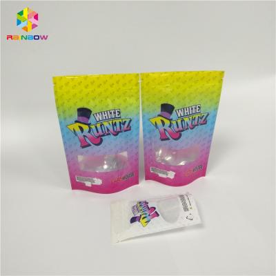 China Small Runtz White Foil Packaging Bags Childproof Laser Holographic Zip Lock Type for sale