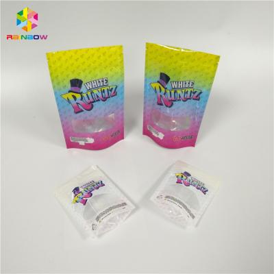 China Recyclable Snack Bag Packaging Laser Holographic Runtz Clear Window Childproof zip lock bag for sale