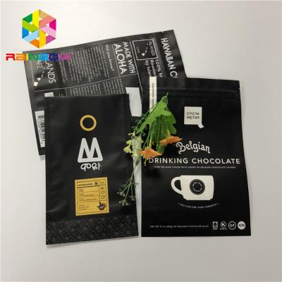 China Matt Black 200g Aluminum Foil Stand Up Pouch Zip Lock Coffee Bag Gravure Printing for sale
