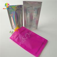 China Hologram Zipper Customized Paper Bags Holographic Stand Up CMYK For Cosmetics for sale