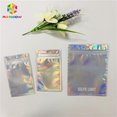 China Custom Cosmetic Packaging Bag Plastic Hologram Mylar Zipper With Clear Window for sale