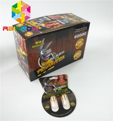 China Glossy Blister Card Packaging Custom Sex Enhancement Pills Burro2 60000 Paper Card for sale