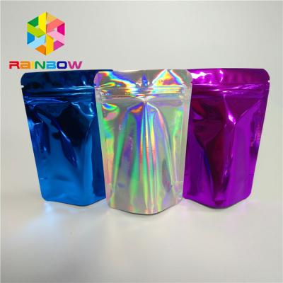 China Cosmetic Glitter Powder Snack Food Packaging Bags Shiny Holographic Hologram Mylar Pouch for sale