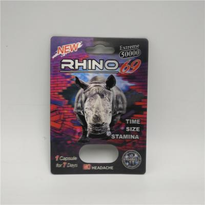 China Plastic Empty Medicine Bottles Male Enhancement Rhino 99 Pills Blister Card With Display Box for sale