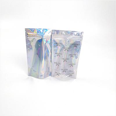 China Shinny Glossy Hologram Cosmetic Packaging Bag Biodegradable With Transparent Front for sale
