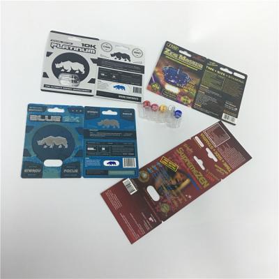 China Platinum 10K Sex Pill Capsule Blister Card Packaging Boxes Engraving Craft Customized for sale