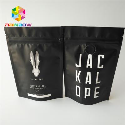 China Matte Black Metallic Foil Pouch Stand Up 2 Oz Coffee Bags With Zipper / Valve for sale