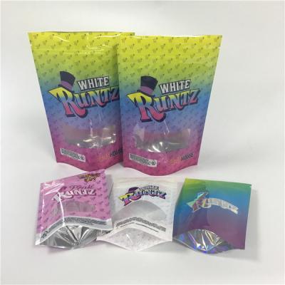 China Custom Label Printed Zip Lock Plastic Bags Zipper Glossy Runtz With Clear Window for sale
