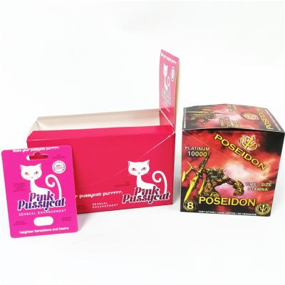 China Pink Pussycat paper box card Embossing Hot stamping sexual enhancement blister packaging display boxes cards for sale