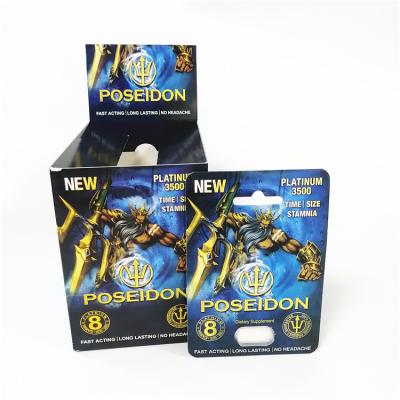 China custom printing paper cards tear notch line boxes blue red Poseidon card box with blister for sale