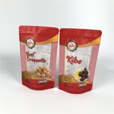 China Mini quantity digital printing pouch cookie snack jerky beef packaging stand up zipper bag with clear window for sale
