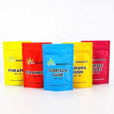 China Resealable Weed CBD VMPET 180mic Mylar Stand up Pouch for sale