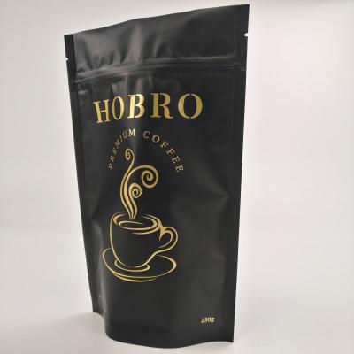 China stand up matt black laminated aluminum foil zip lock coffee packaging bag coffee bean packaging bags with valve for sale