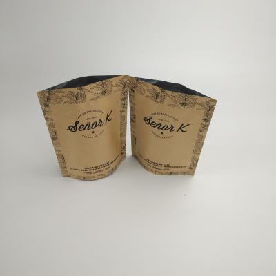 China 250g 500g Stand Up Zip Lock Black Kraft Paper Eco Friendly Instant Coffee Packaging Pouches With Customized Logo for sale