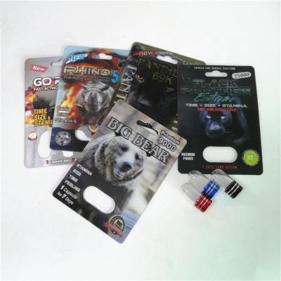 China Rhino 99 500K Enhancement Pills Packaging Cards Silk Printing for sale