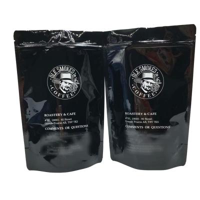 China Tear Notch Standing Pouch Full Printing Zipper Laminated Glossy Black for sale